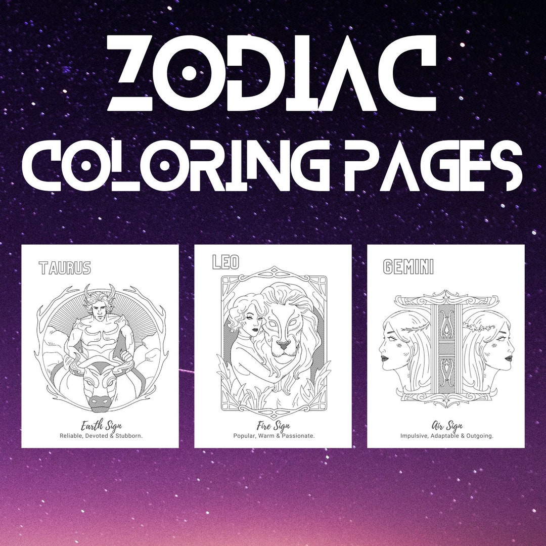 Zodiac Themed Coloring Pages for Each Astorological Sign - Etsy
