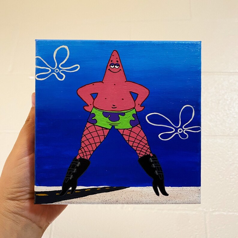 Patrick Star Fishnets and Heeled Boots Painting Spongebob | Etsy