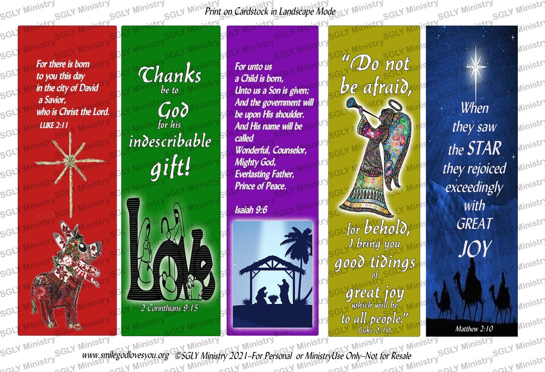 Printable Christmas Bookmarks -five (5) Assorted With Reference ...