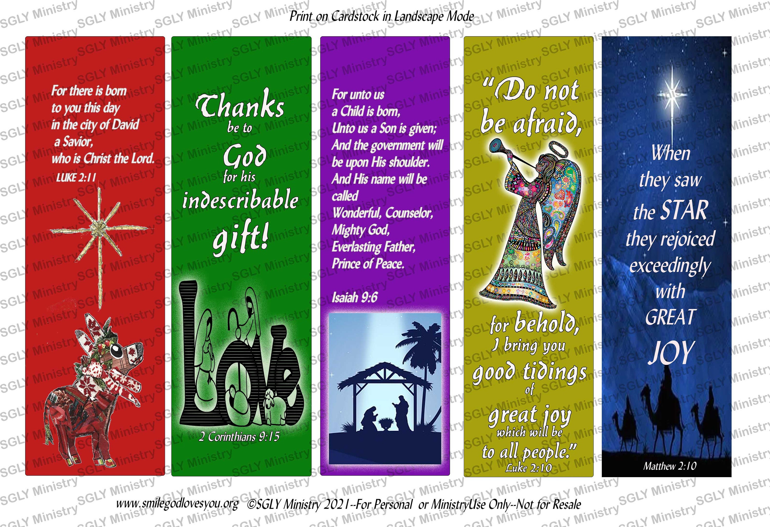 Printable Christmas Bookmarks -five (5) Assorted With Reference ...