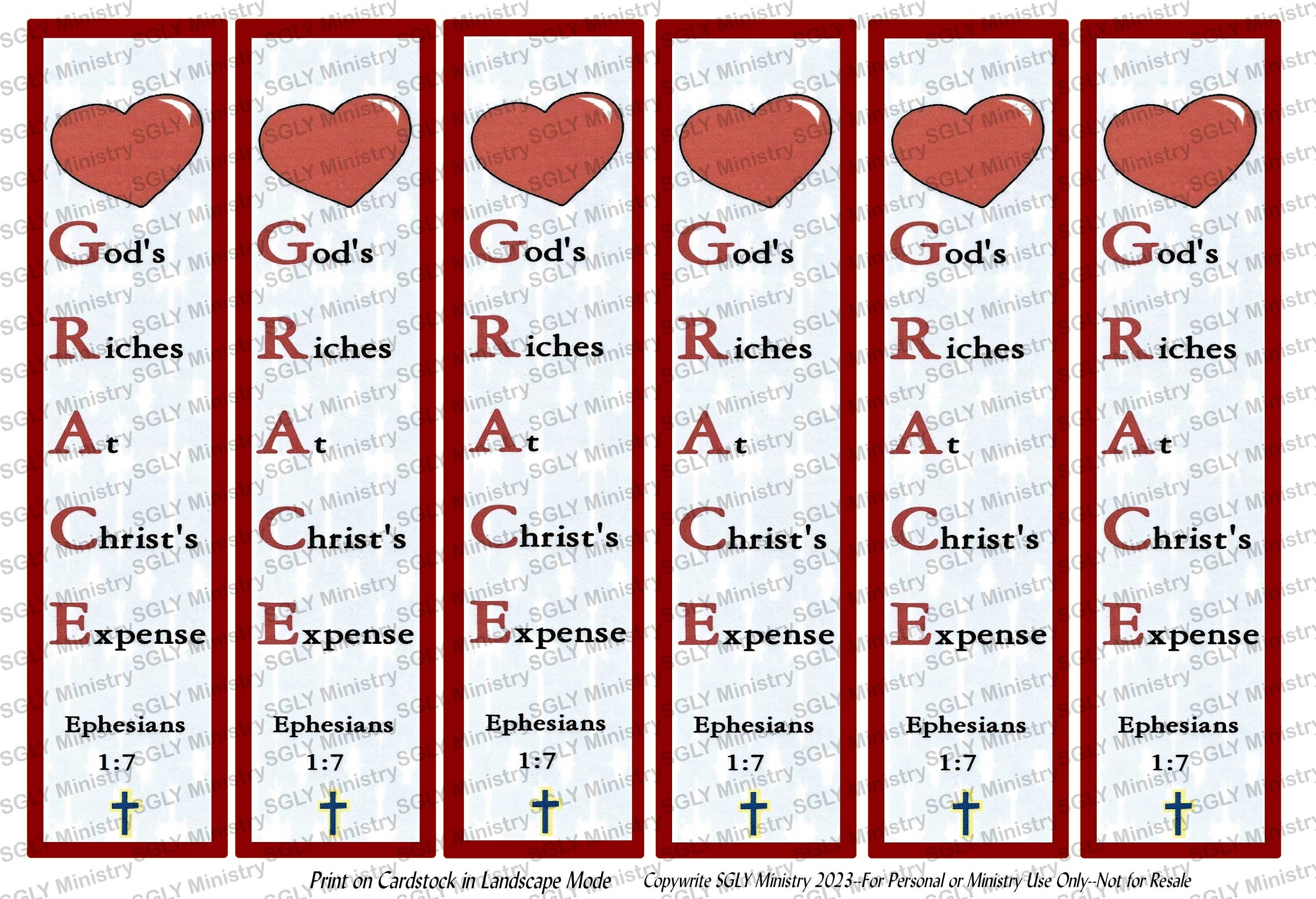 GRACE Bookmarks Based on Ephesians 1:7 Scripture 6 Printable Digital ...