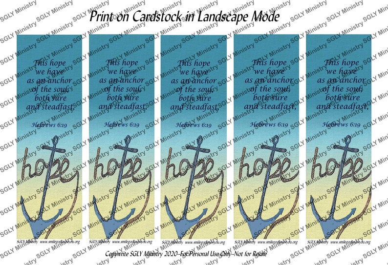 Hope Anchor Bookmarks Five (5) Printable Bookmarks With Hebrews 6:19 ...