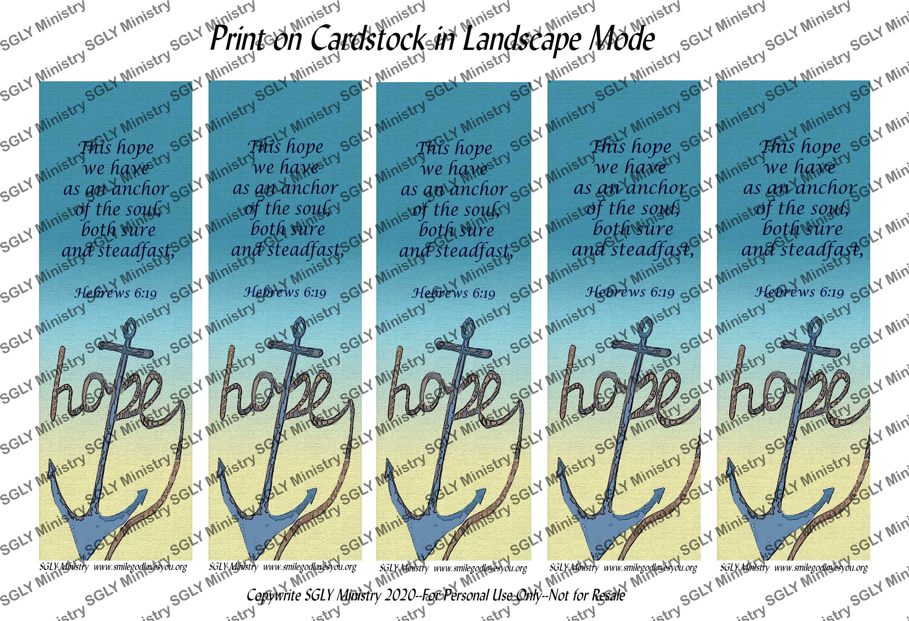 Hope Anchor Bookmarks Five (5) Printable Bookmarks With Hebrews 6:19 ...