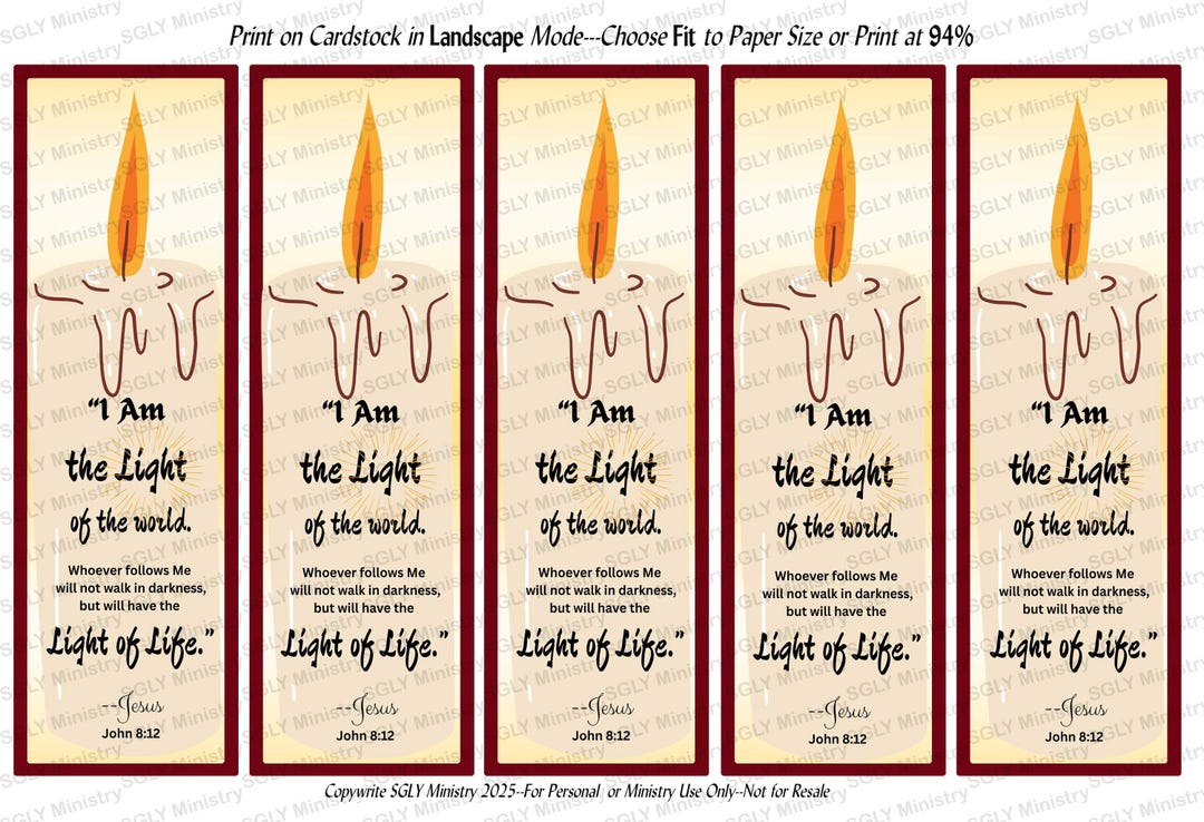 Printable Light of the World Bookmarks--collection of Five (5) Light of ...