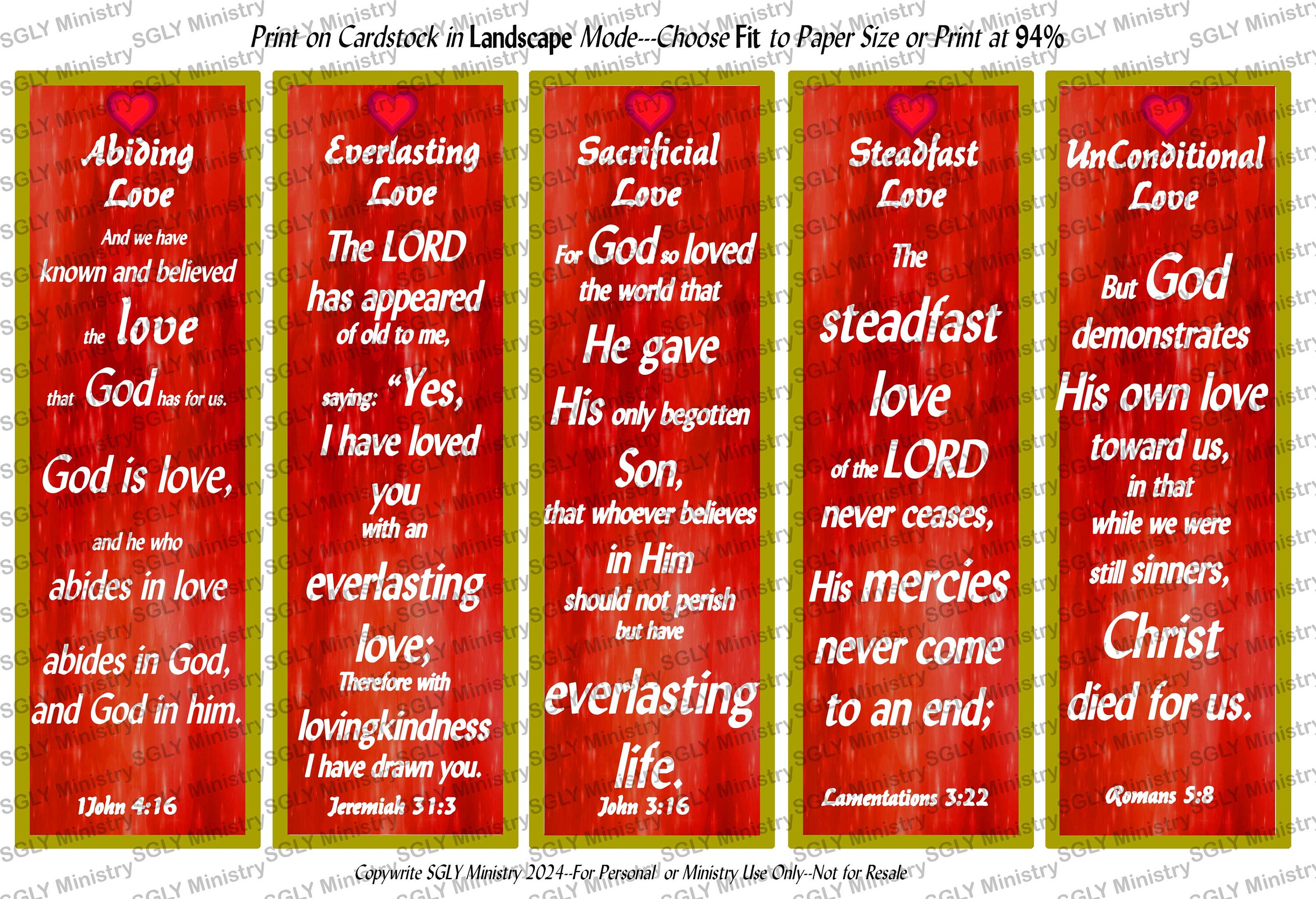 Printable God's Love Bookmarkscollection of Five 5 Assorted God's Love ...