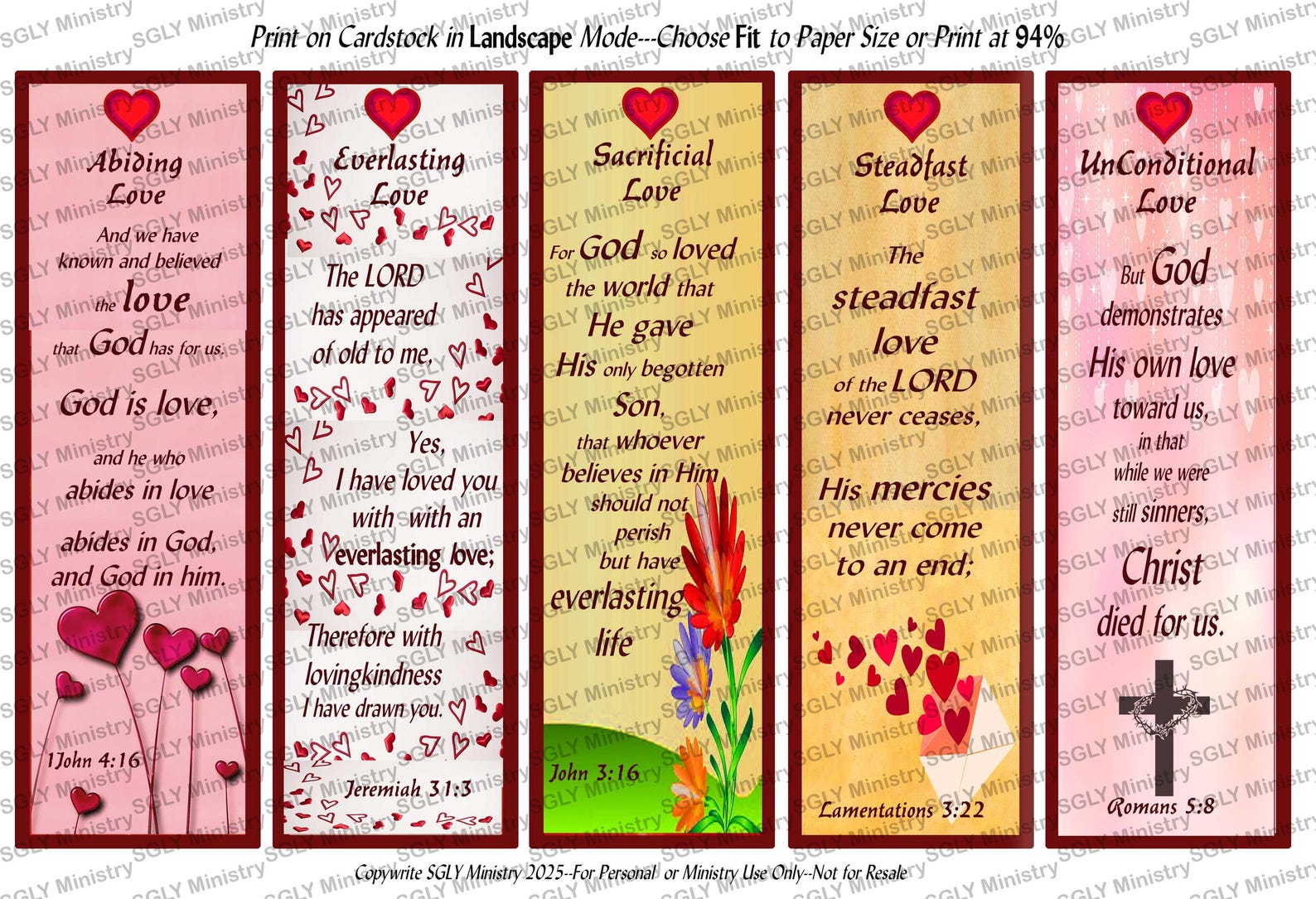 Printable God's Love Bookmarks--collection of Five (5) Assorted God's ...