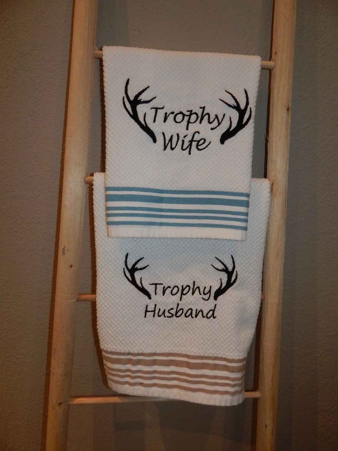 Funny Hunting Embroidery Trophy Wife Trophy Husband Antler Joke Deer ...