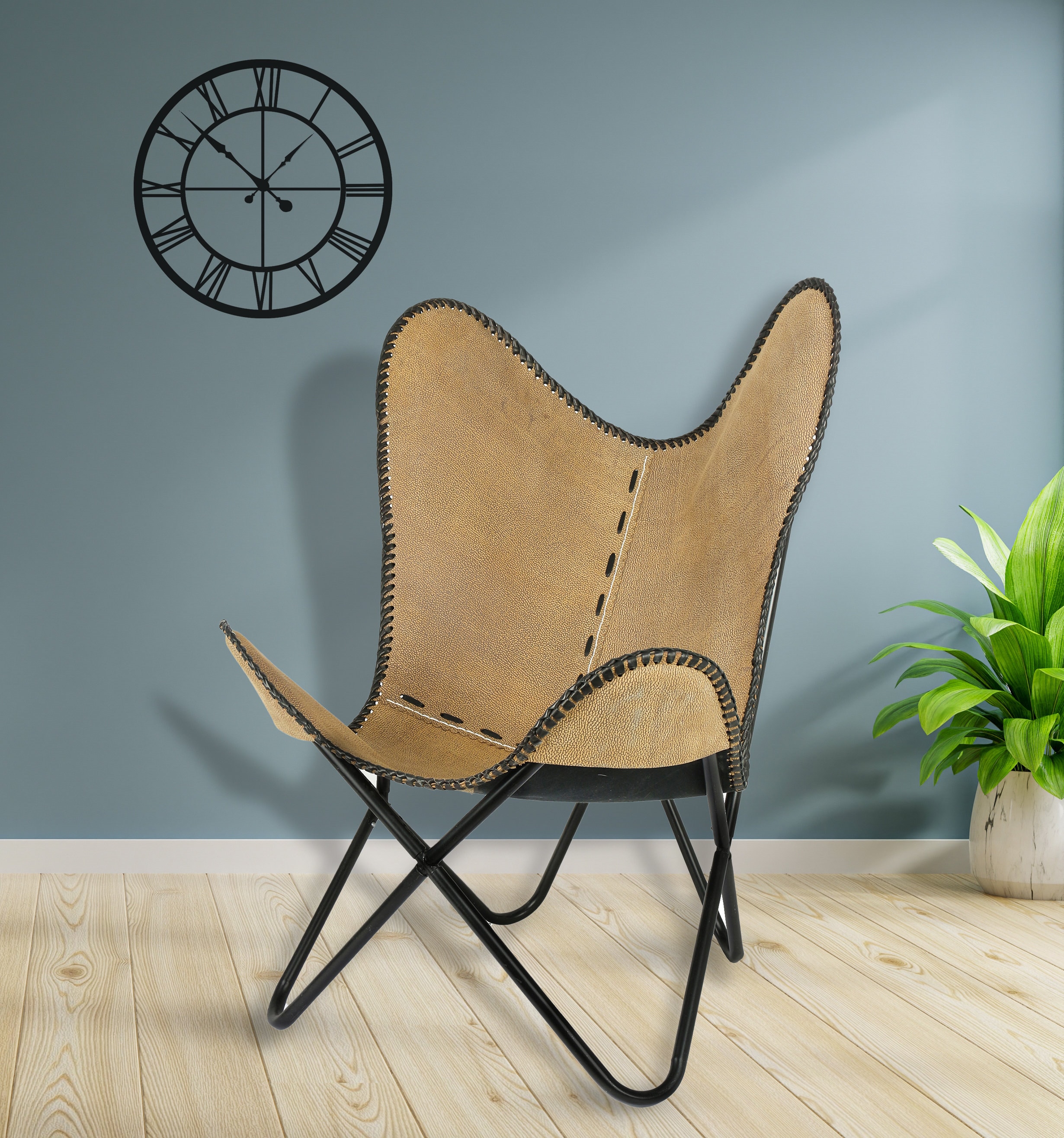 Handmade Leather Living Room Butterfly Chair Genuine Indian BKF Chair ...