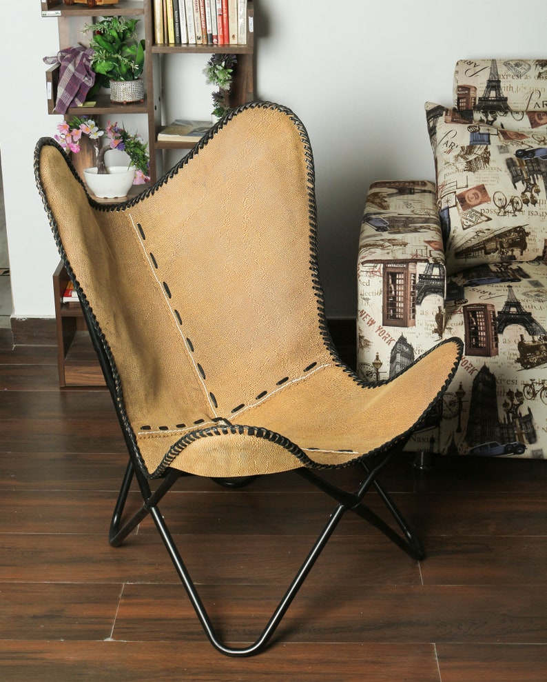 Handmade Leather Living Room Butterfly Chair Genuine Indian BKF Chair ...