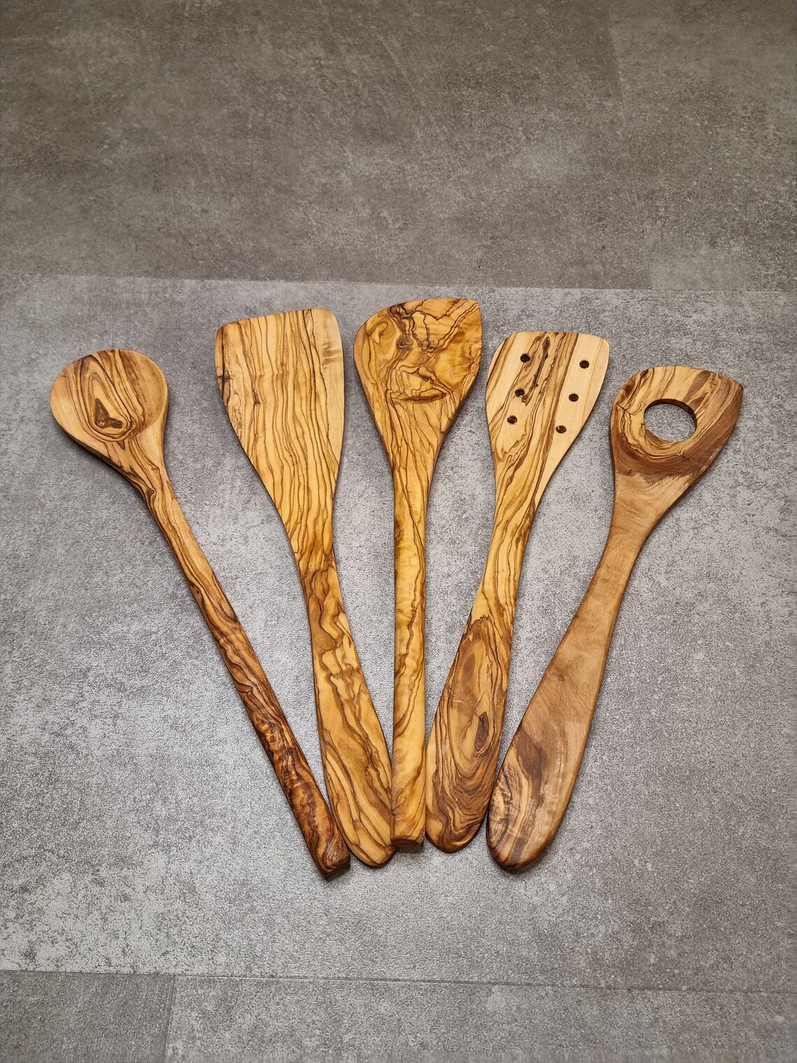 Olive Wood Set of Cooking Utensils, Kitchen Helpers Made of Olive Wood ...