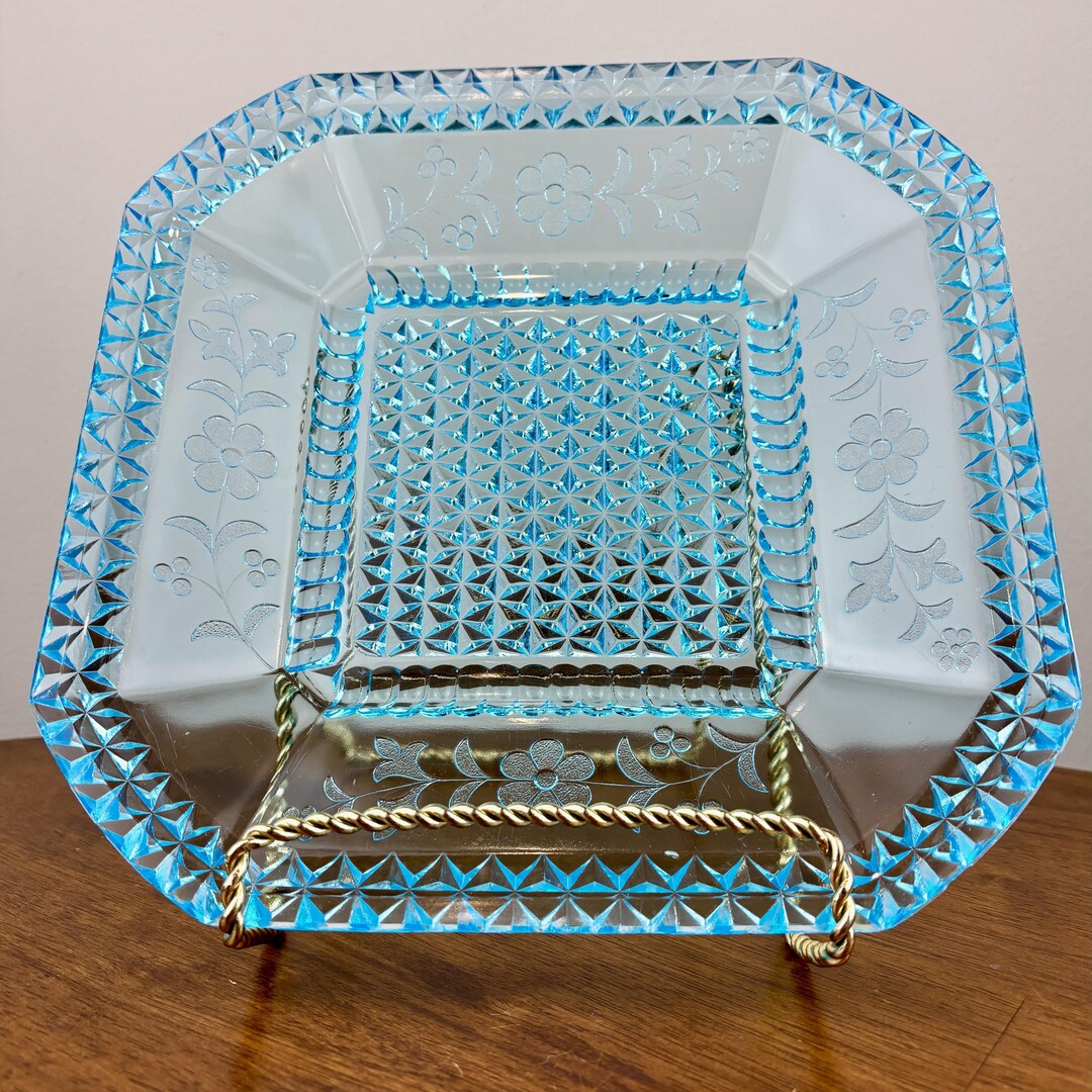 Antique Adams & Co Wildflower Blue Square Plate | EAPG Antique Glass ...