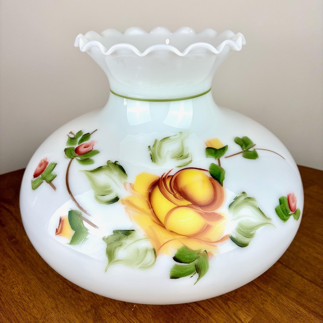 Vintage Hurricane Lamp Shade | Yellow Pink Floral Hurricane Shade ...