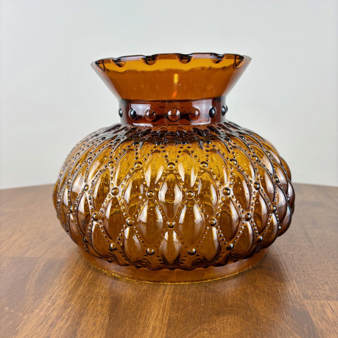 Amber Glass Diamond Quilt Vintage Hurricane Lamp Shade | Oil Lamp Shade ...