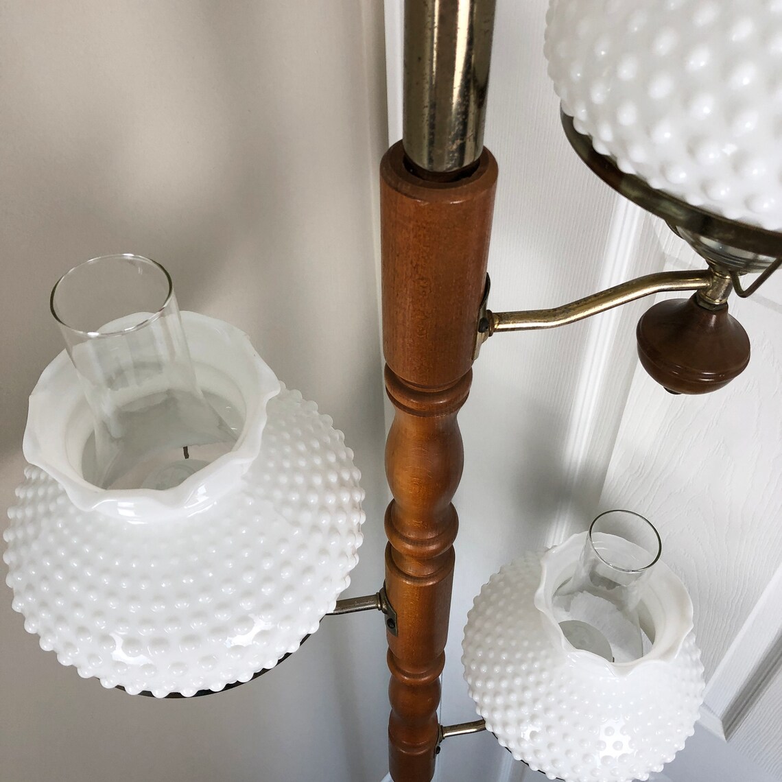 Mid Century Modern Tension Pole Lamp Hobnail White Milk Glass Etsy