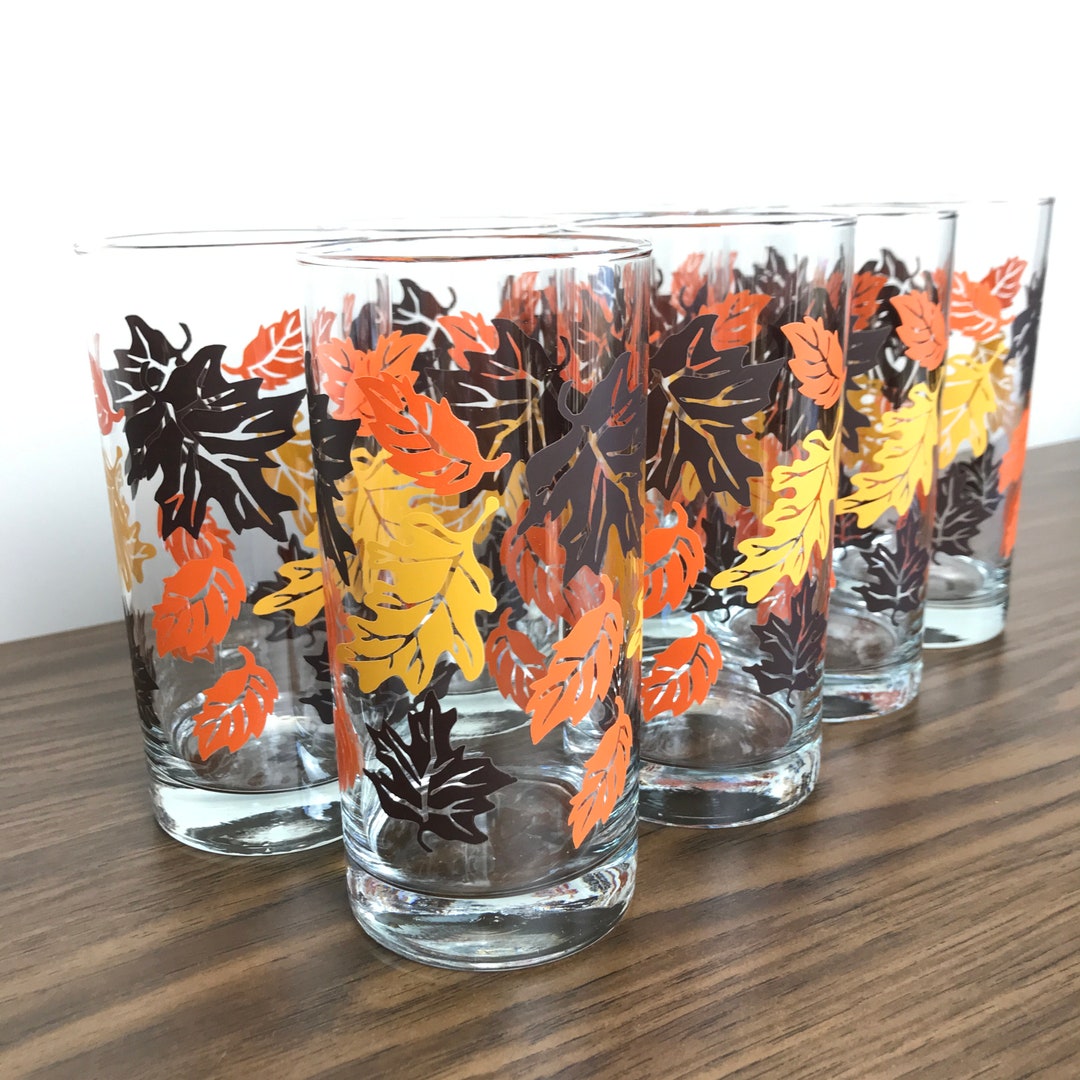 Vintage Libbey Crisa Fall Leaves Highball Glasses (set of 4), Retro ...