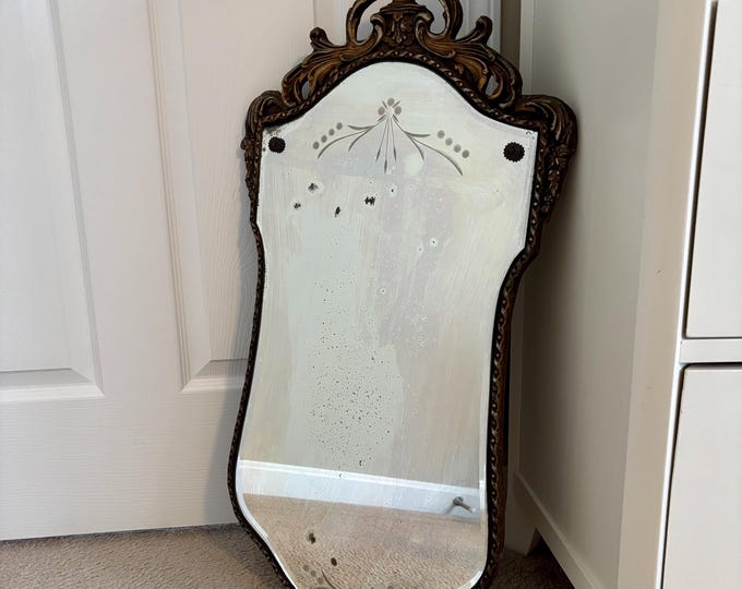 Art Deco Etched Floral Beveled Ornate Wood Frame Mirror | Etched Mirror ...