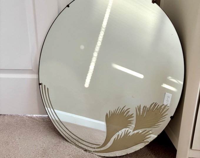 Art Deco 1937 Frameless Etched Gold 26" Round Wall Mirror | Etched ...