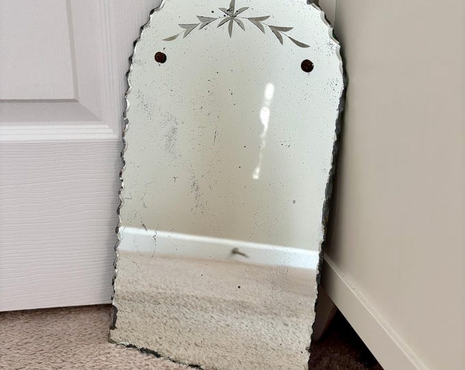 Art Deco Frameless Scalloped Edge Etched Wall Mirror | Etched Mirror ...