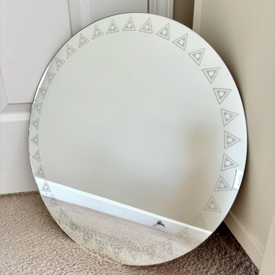 Vintage Frameless Etched Round Wall Mirror, 19.5” Diameter Round Wall ...