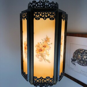 Vintage Swag Lamp, Yellow Floral Swag Lamp, Ornate Metal Swag Light ...