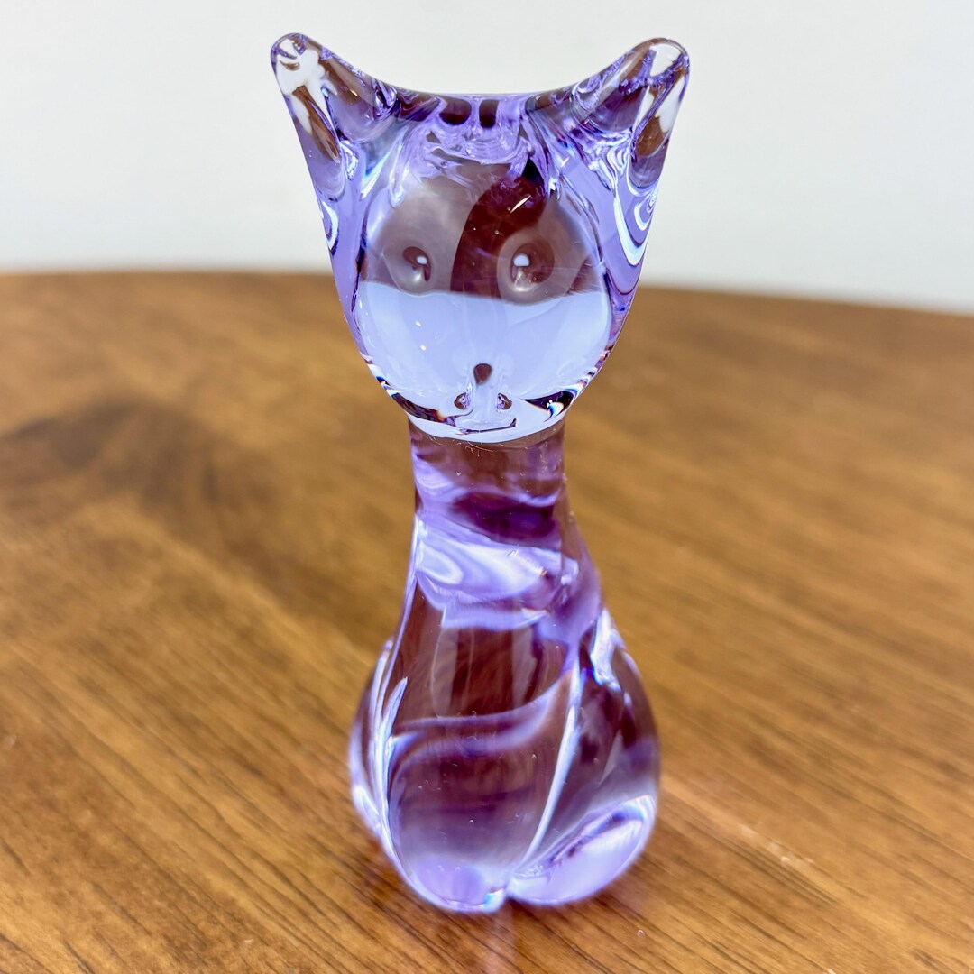 Vintage Purple Lavender Art Glass Cat Figurine | Collectible Glass ...