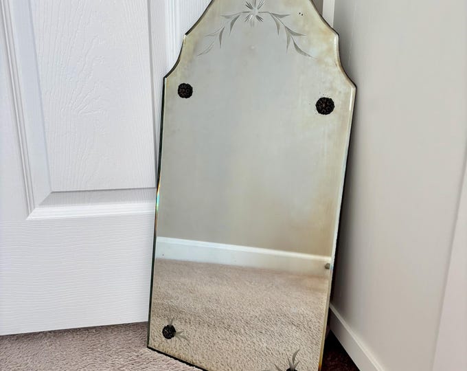 Art Deco Frameless Etched Floral Wall Mirror | Etched Mirror | Art Deco ...