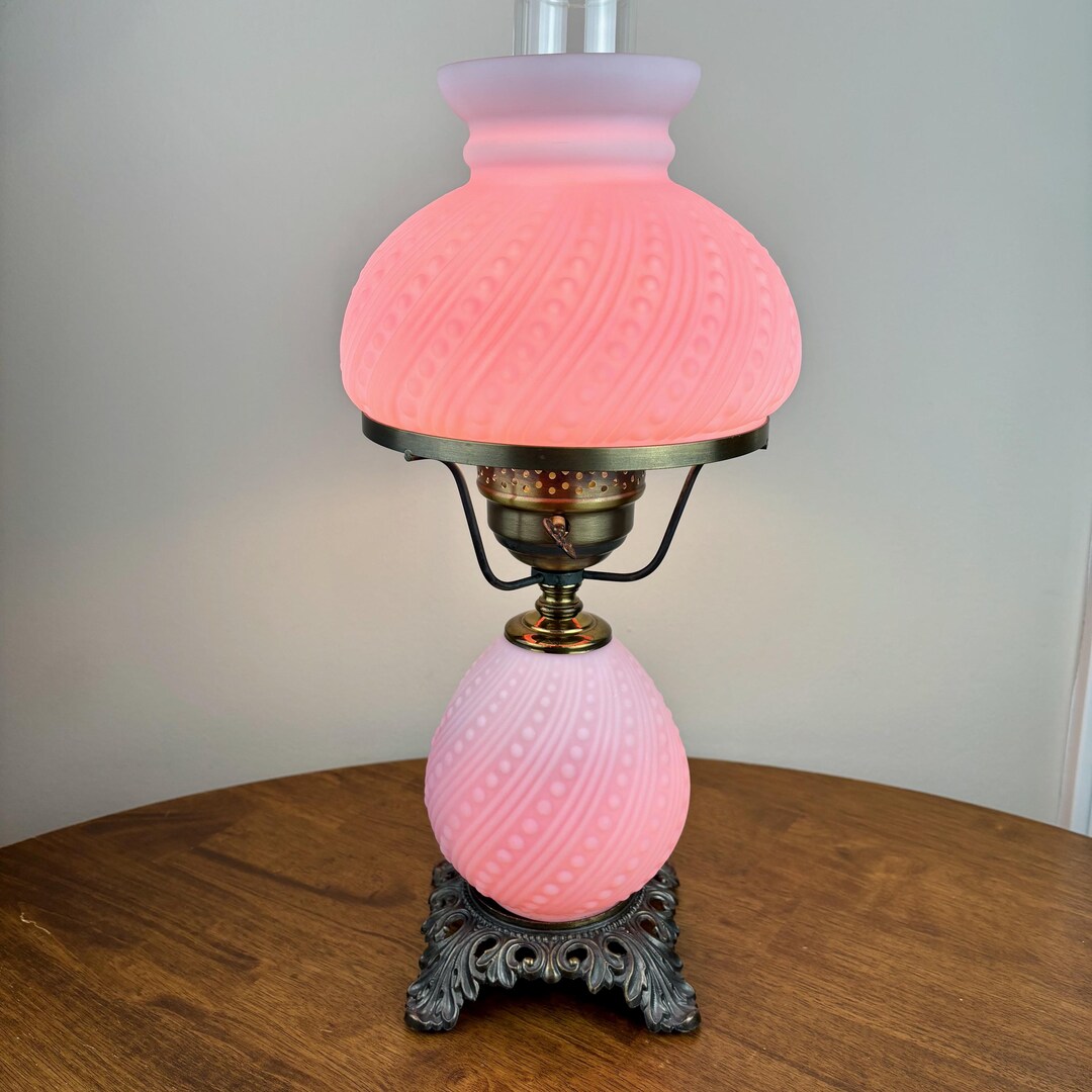 Vintage White Frosted Glass Pink Hurricane Lamp, Gone With the Wind ...