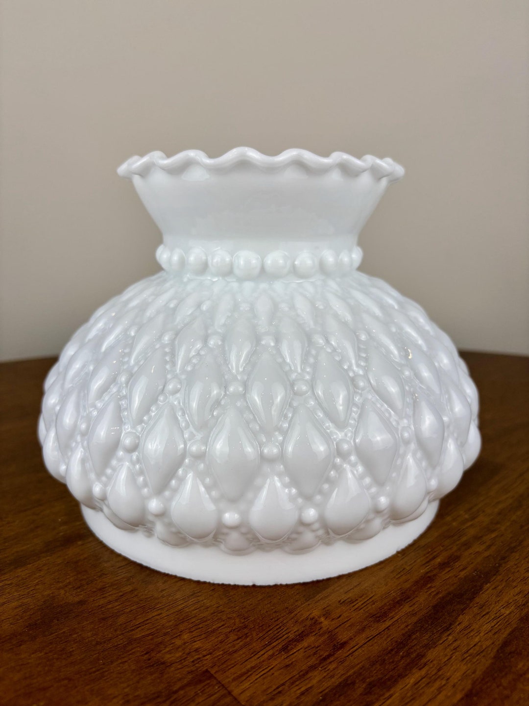 Vintage Diamond Quilt Milk Glass Hurricane Lamp Shade | Oil Lamp Shade ...