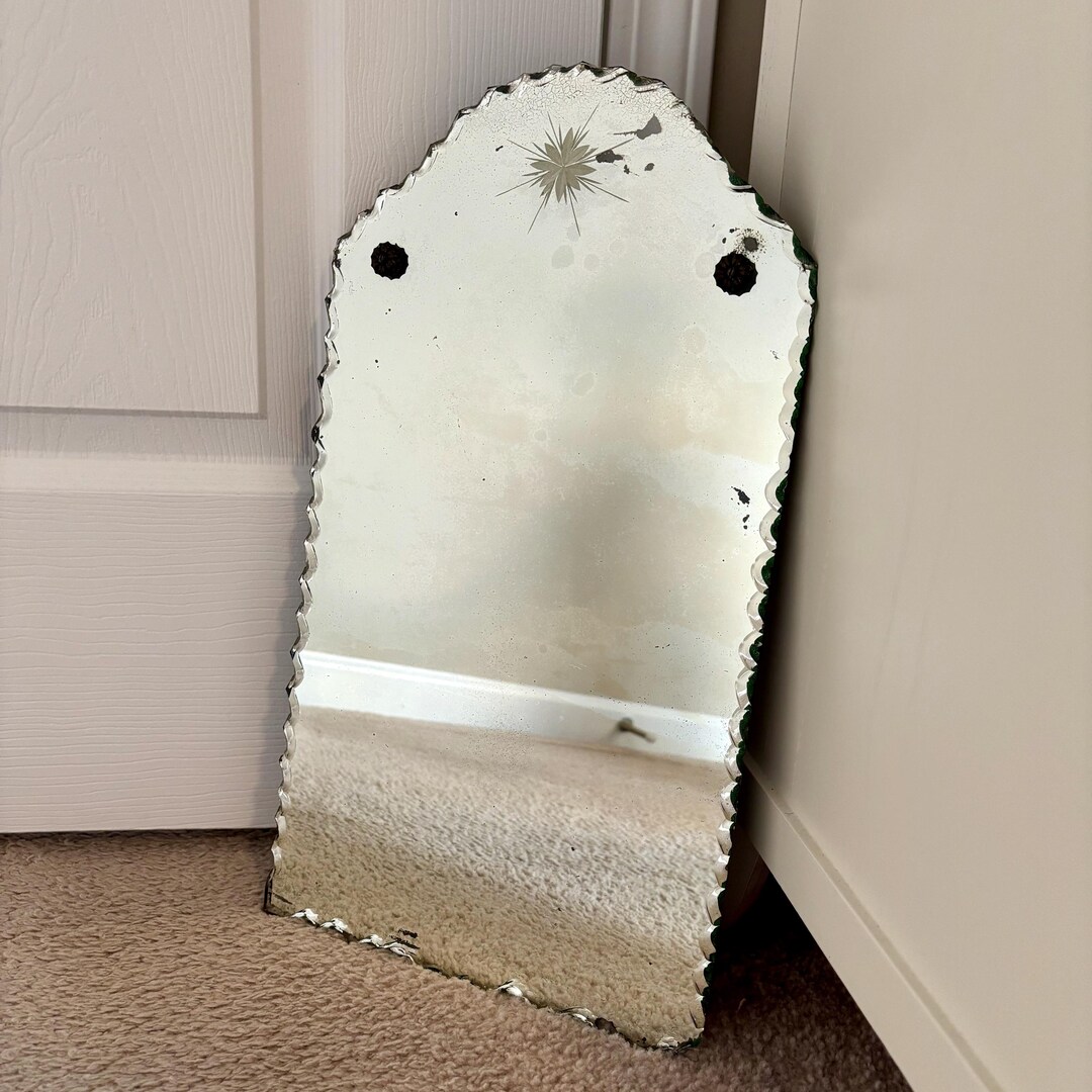 Art Deco Frameless Scalloped Edge Etched Starburst Mirror | Etched ...