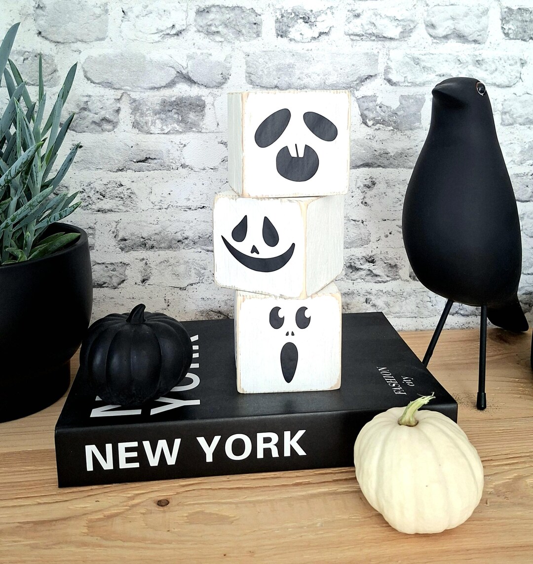 Halloween Wooden Blocks Wooden Blocks Ghosts Spooky Ghosts Farmhouse ...