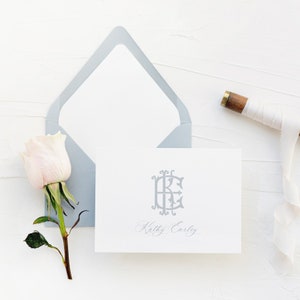Monogram Notecards | Dusty Blue Interlocking - Etsy