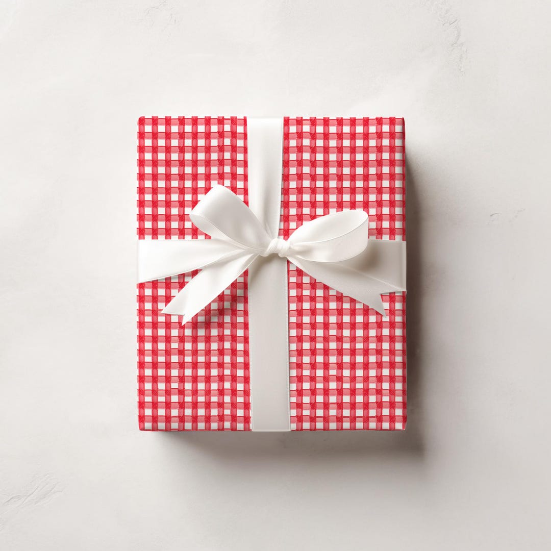 Red Gingham Watercolor Wrapping Paper Sheets Matte - Etsy