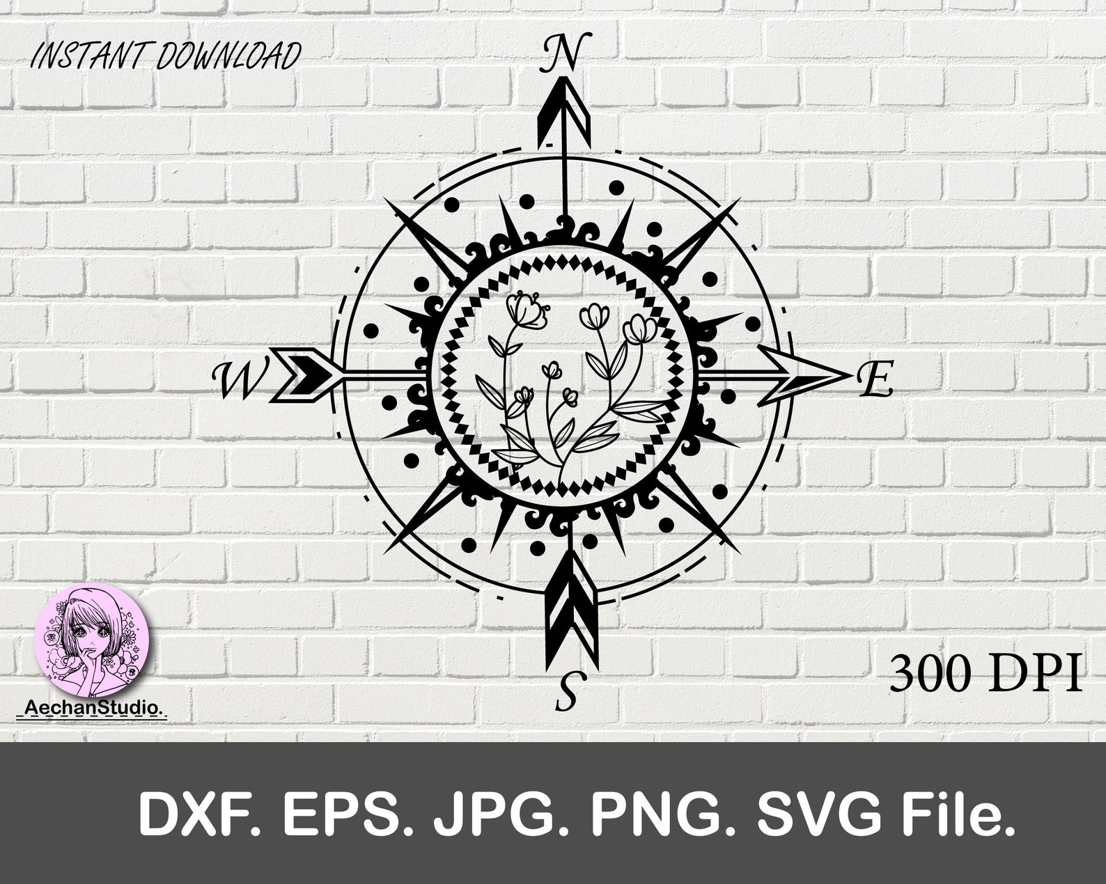 Wildflower Compass SVG Design SVG and PNG File - Etsy