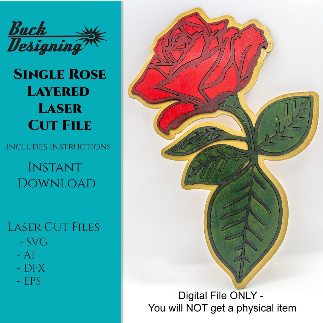 Single Rose 2 Layered Laser Cut File, Laser Ready, Glowforge, Valentine ...