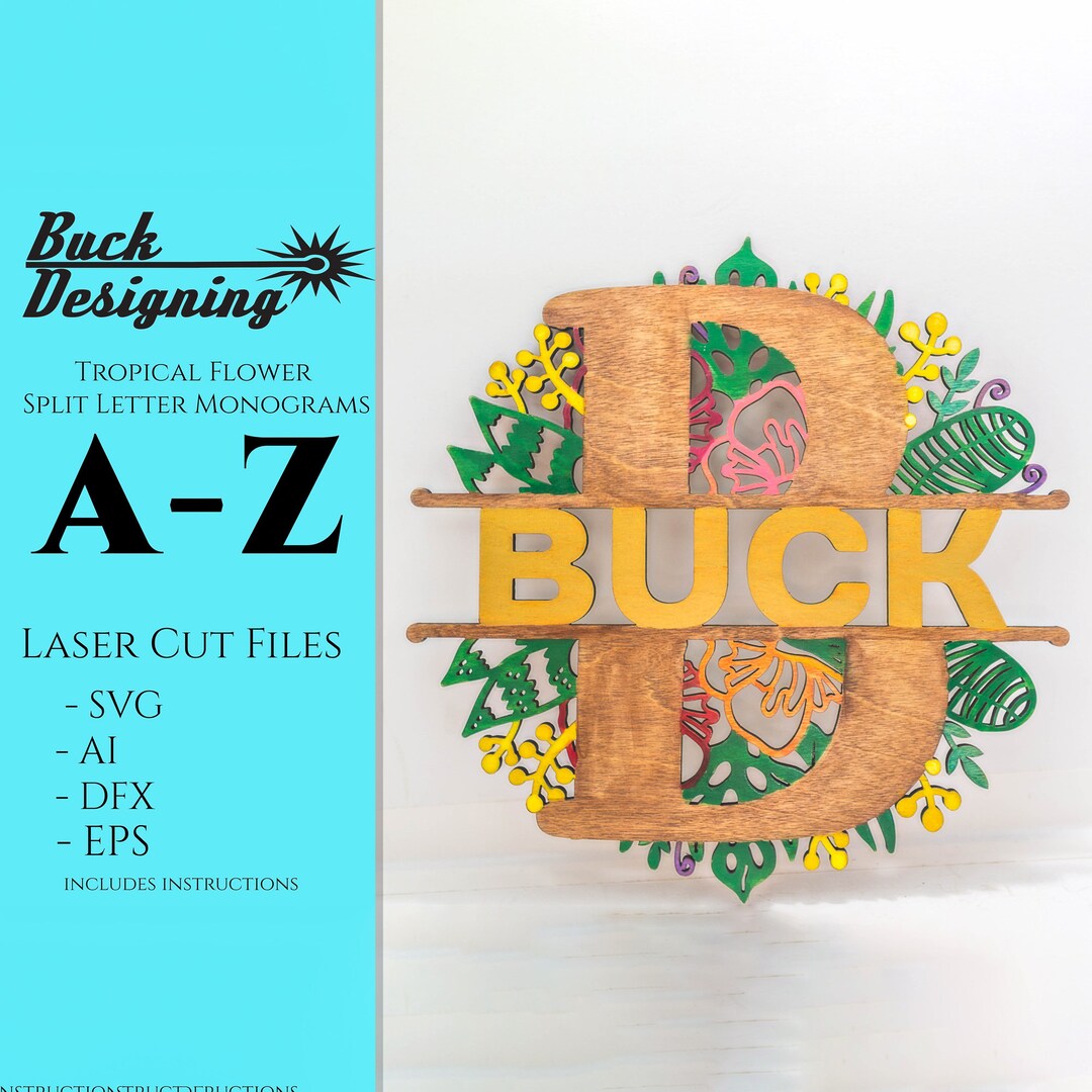 Tropical Split Letter Monograms Set - ALPHABET - 26 Letters - Digital ...