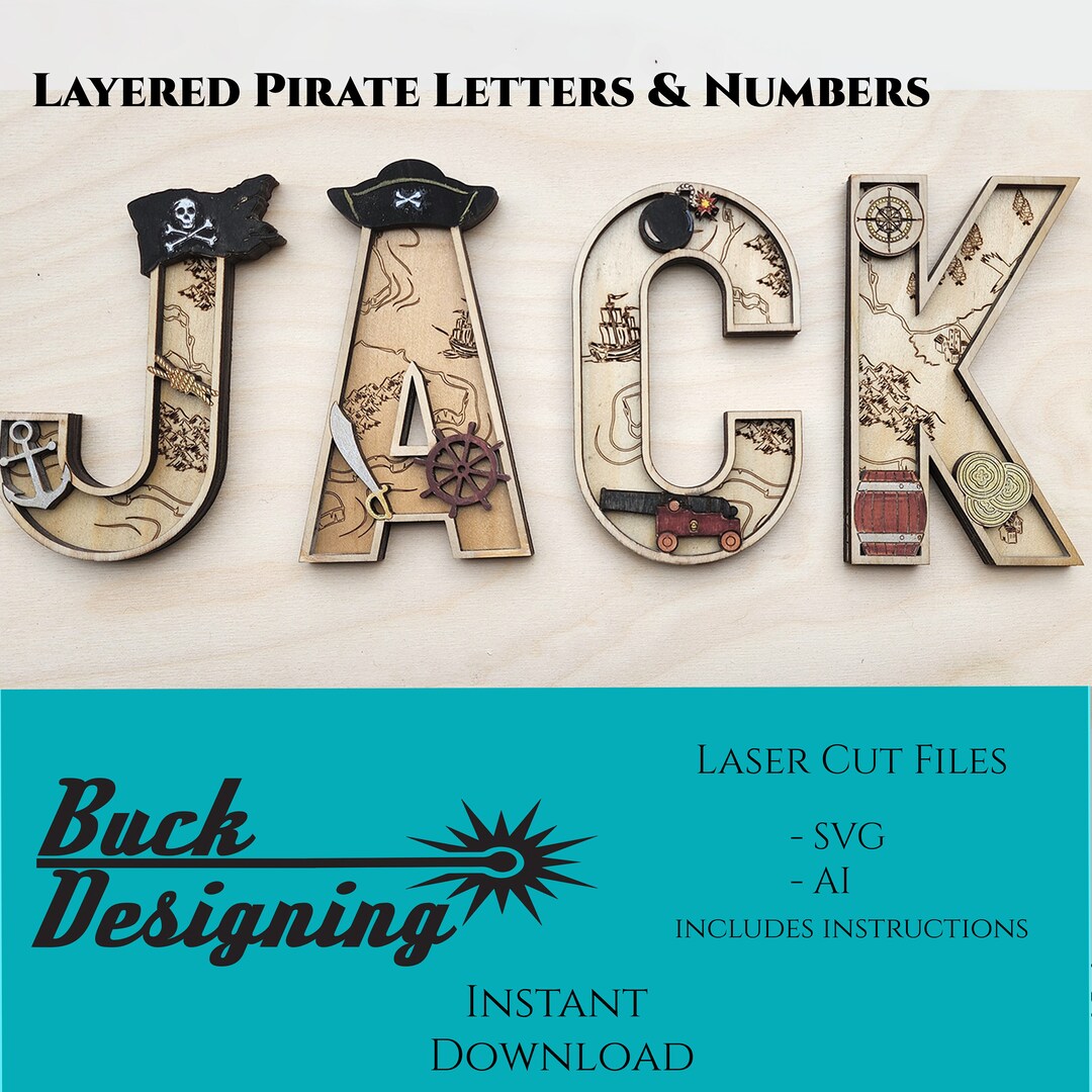 Layered Pirate Letters & Numbers Laser Cut File Set – Svg Ai Digital ...