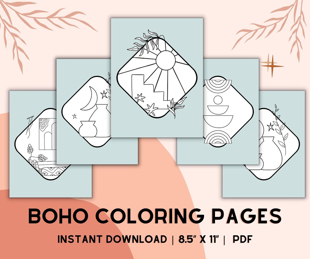 Boho Coloring Pages, 5 Printable Pages, Boho Coloring Book, Adult ...