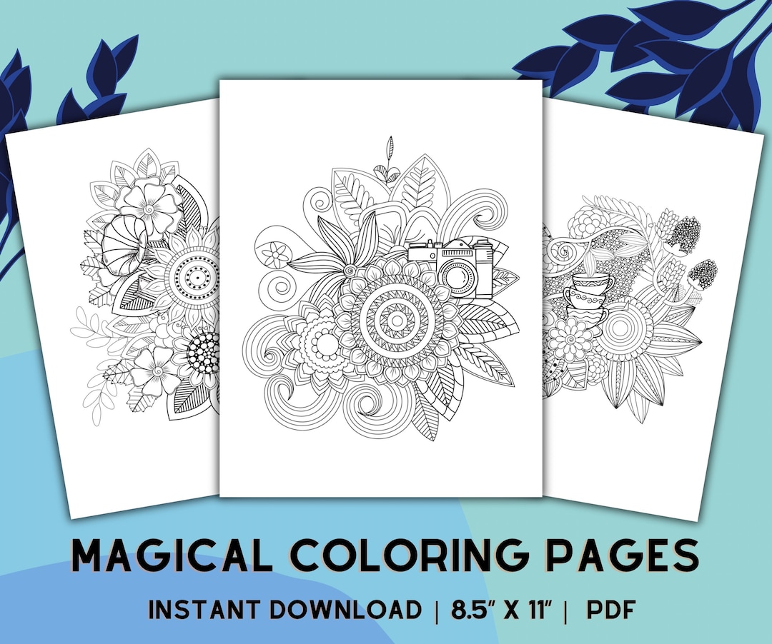 Magical Coloring Pages, 3 Printable Pages, Coloring Book, Adult ...