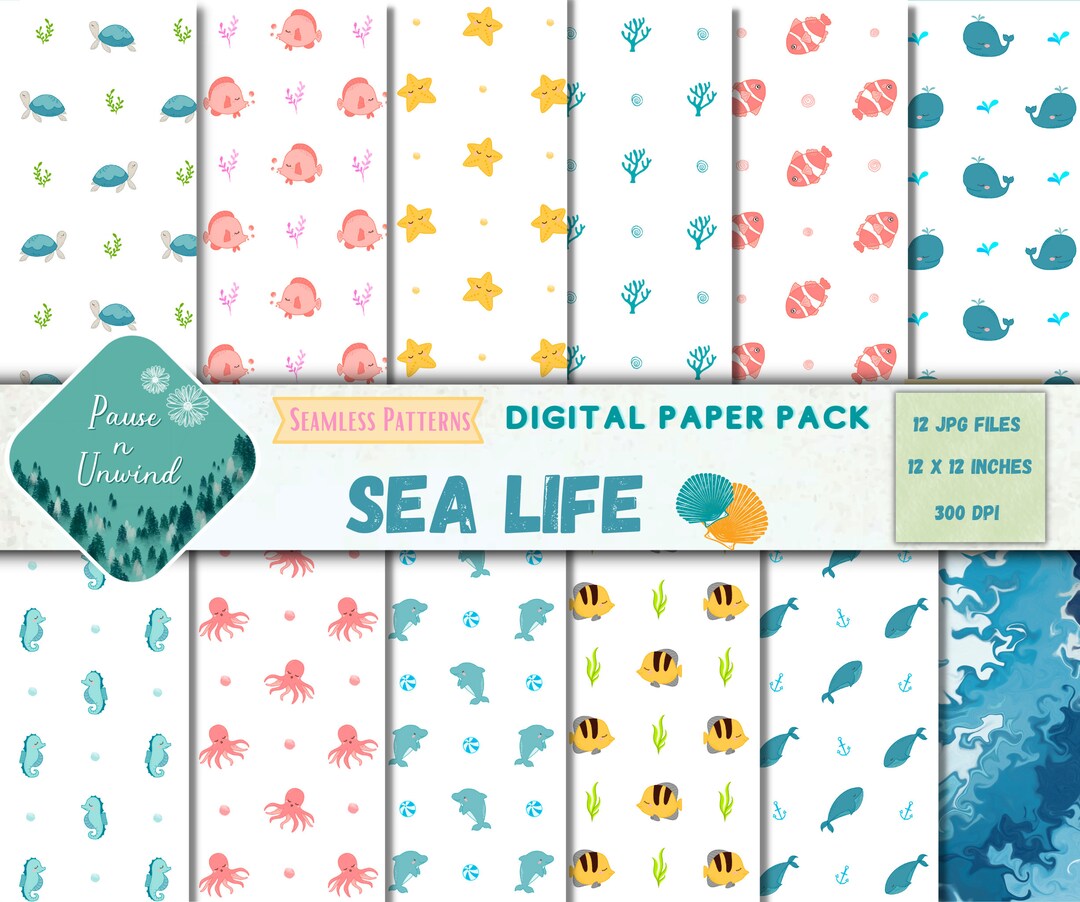 Sealife Digital Paper Pack, Seamless Patterns,scrapbook Paper,digital ...