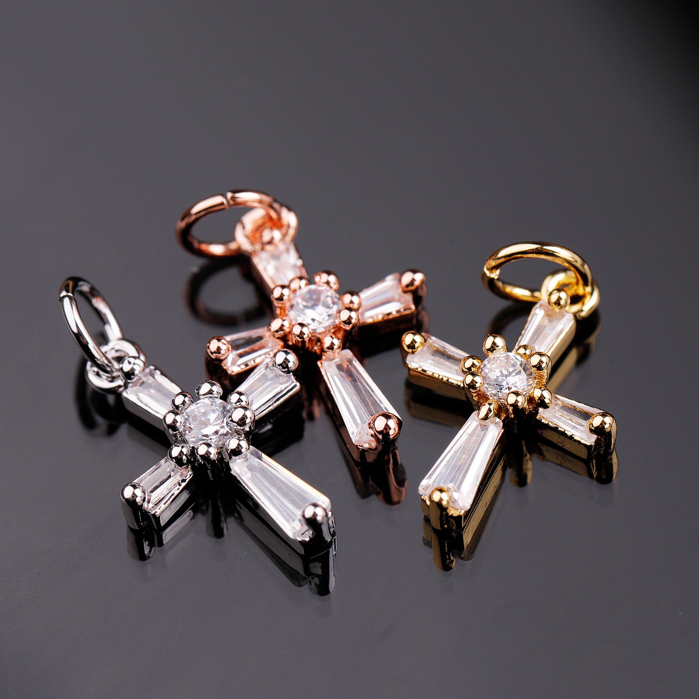 18K Gold Filled CZ Micro Pave Cross Pendant Faith Charm - Etsy