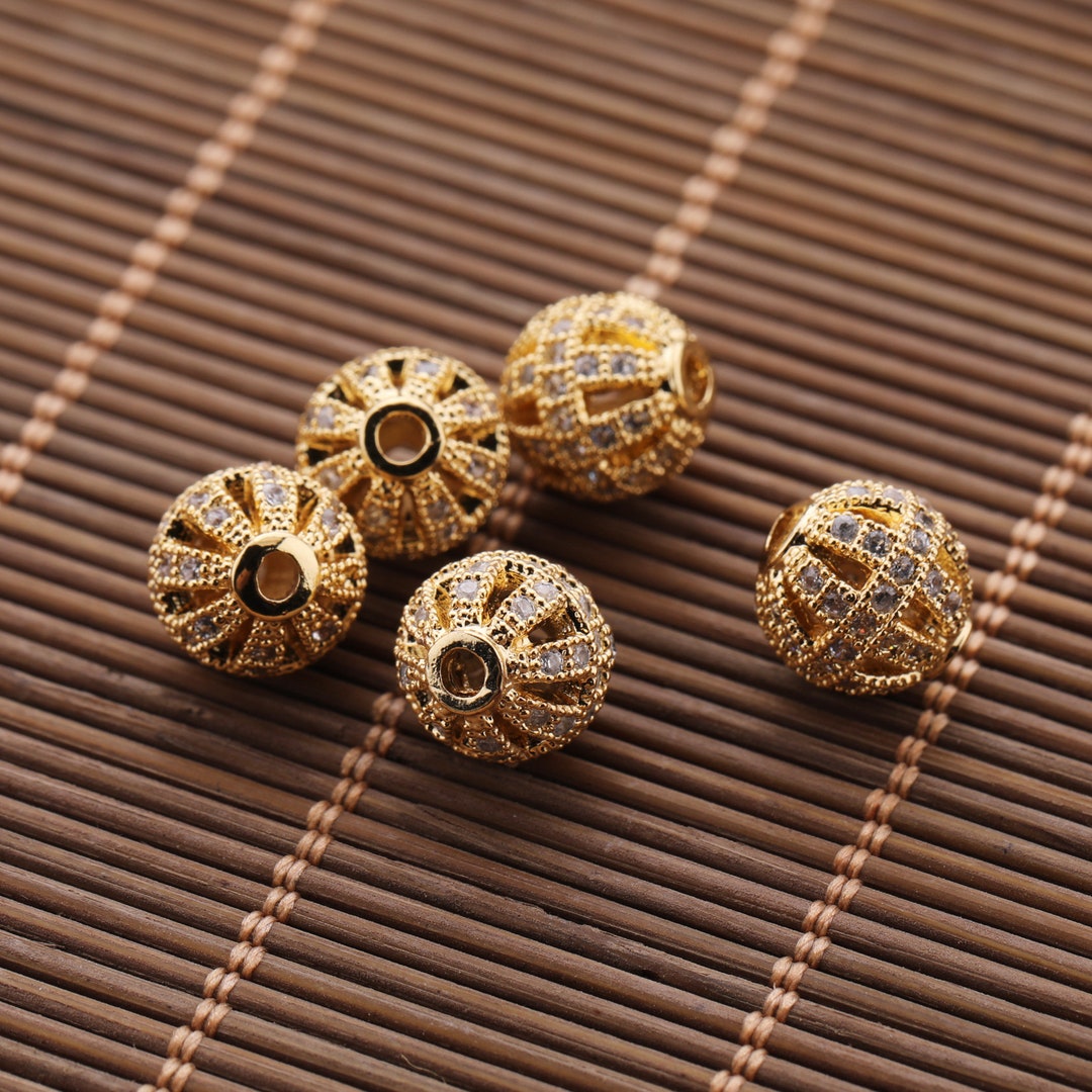 Hollow Round Beads Cubic Zirconia Rhinestone CZ Micro Pave for - Etsy