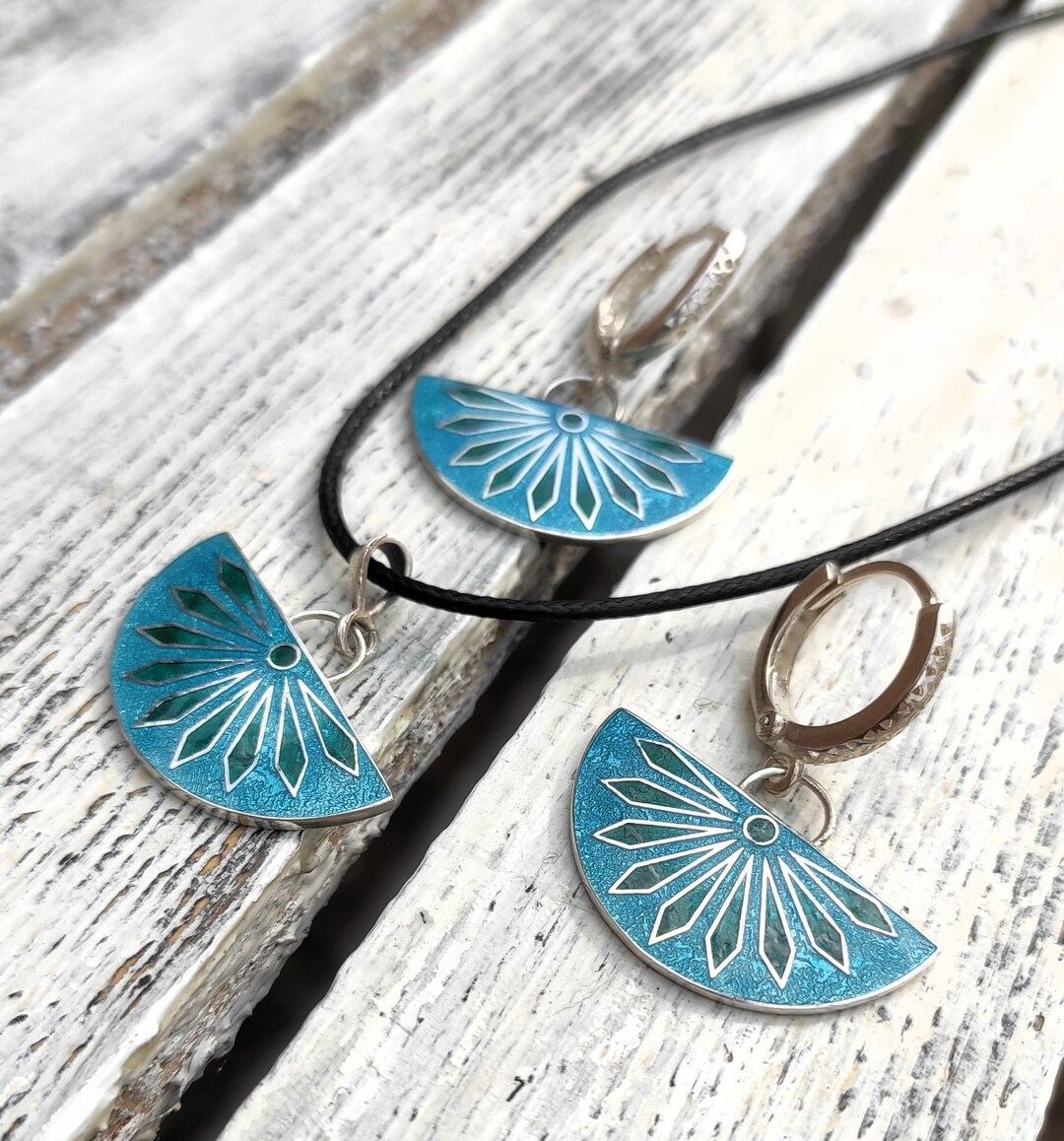 Set of Silver Enamel Jewelry Hot Enamel Art Elegant Gift Jewelry ...