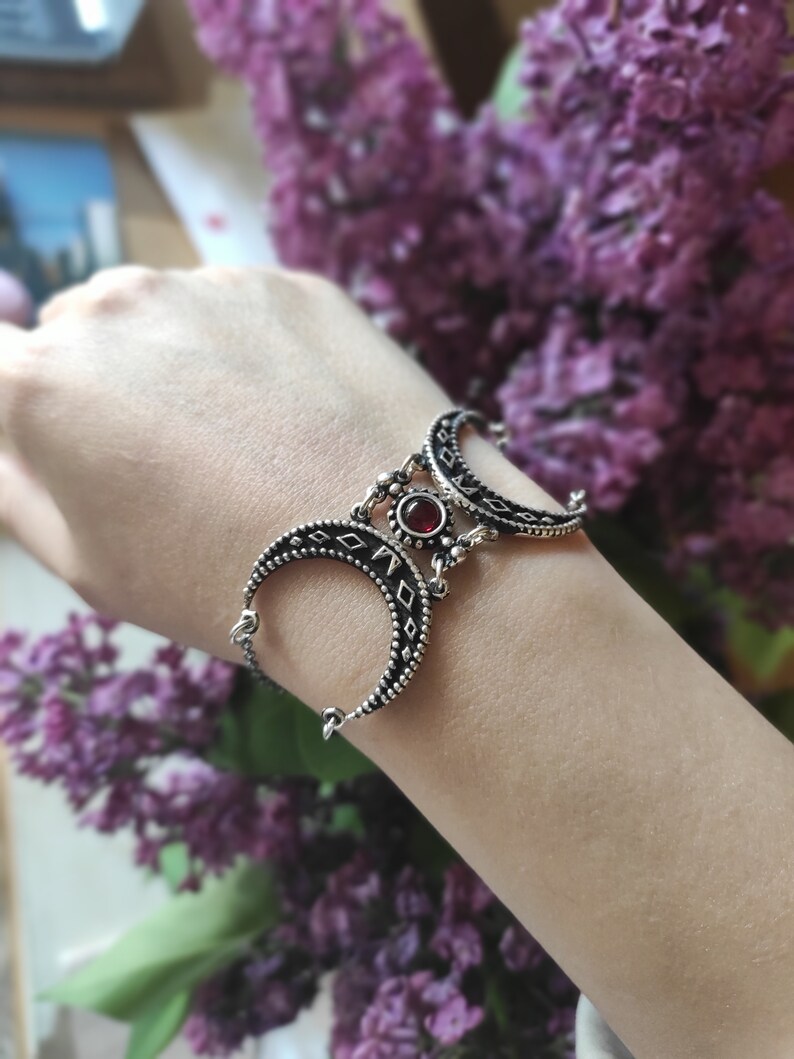 Silver Bracelet 925 Silver Finger Bracelet Garnet Bracelet Handpiece ...