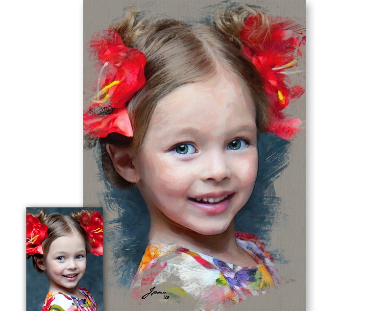 Custom Digital Hand Painting Portrait Kids Portrait From - Etsy