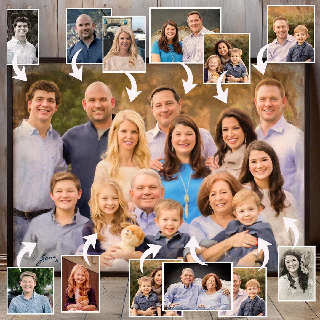 Multiple Photo Merge Family Portrait, Customizable Kin Photo Art ...
