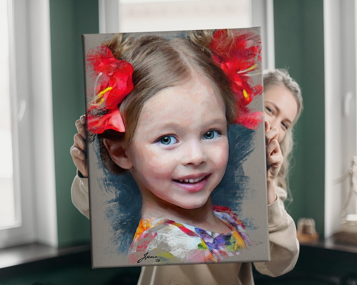 Custom Digital Hand Painting Portrait Kids Portrait From | Etsy