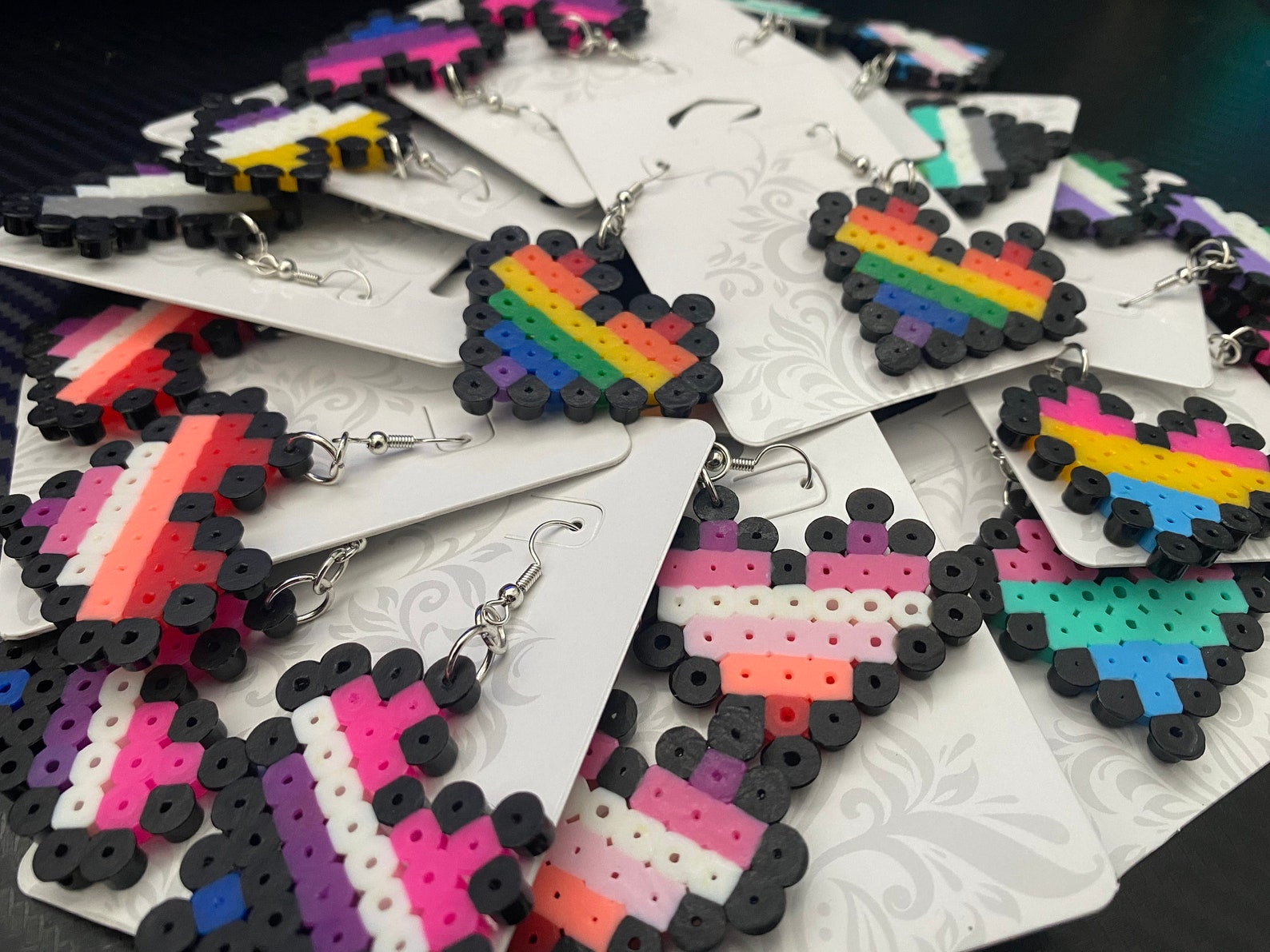 Perler Bead Pride Month Heart Earrings - Etsy