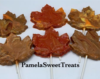 12 Fall Leaf Leaves Chocolate Lollipops Rustic Wedding Favors Candy ...