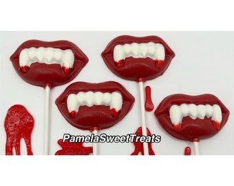 12 White Chocolate Vampire Lips Teeth Lollipops Red Gift Photo Prop ...