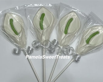 12 CALLA LILLY Chocolate Lollipops Wedding Bridal Shower Birthday Party ...